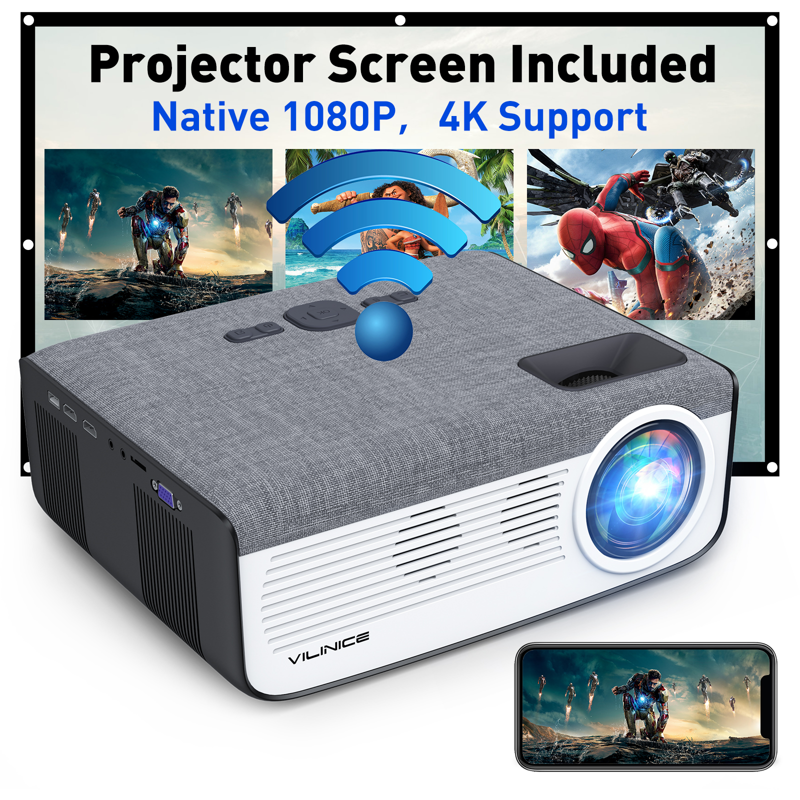 5G WiFi Bluetooth Projector, 8500L Native 1080P Projector with 100 ...