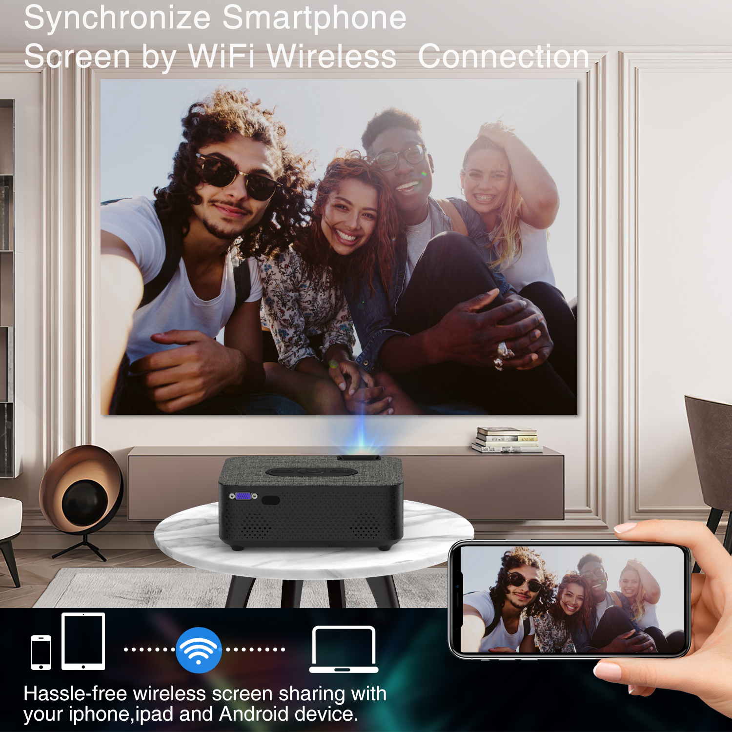 VILINICE Mini WiFi Projector, HD 1080P and 240″ LCD Display, with ...